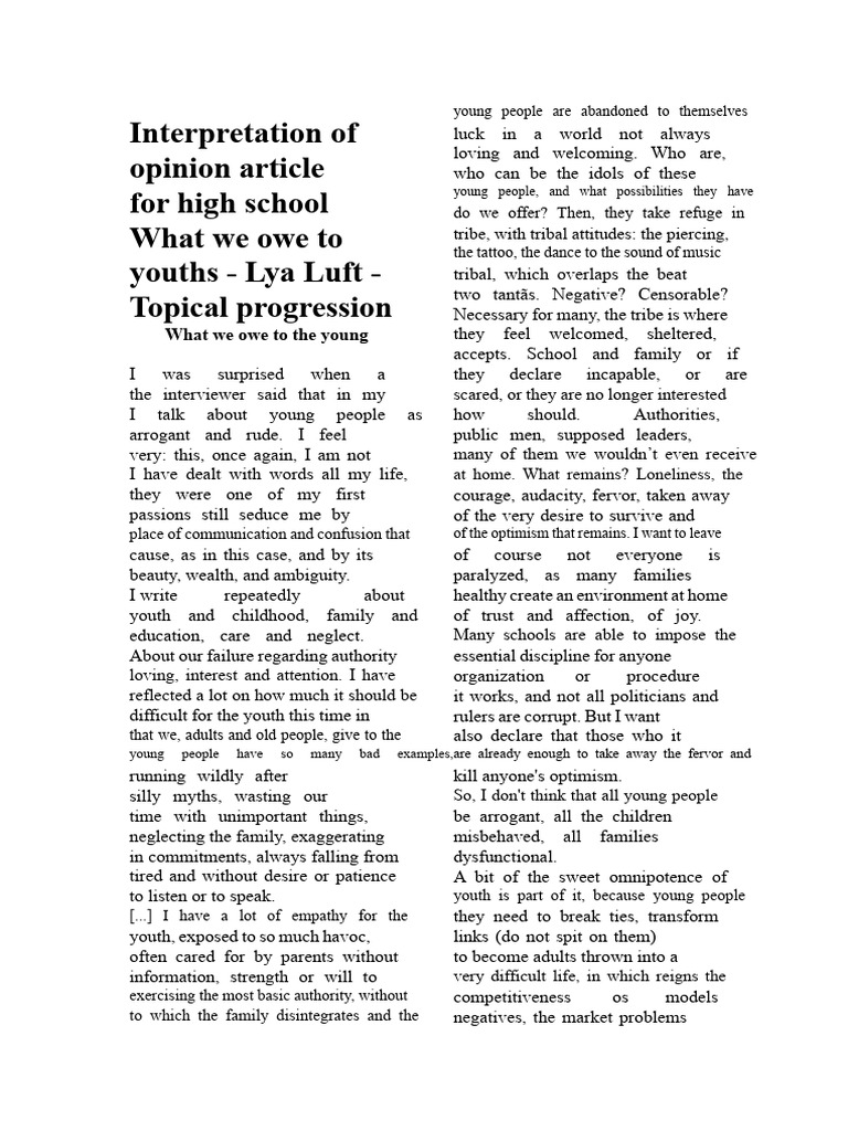 Interpretation of Opinion Article For High School What We Owe To Young ...