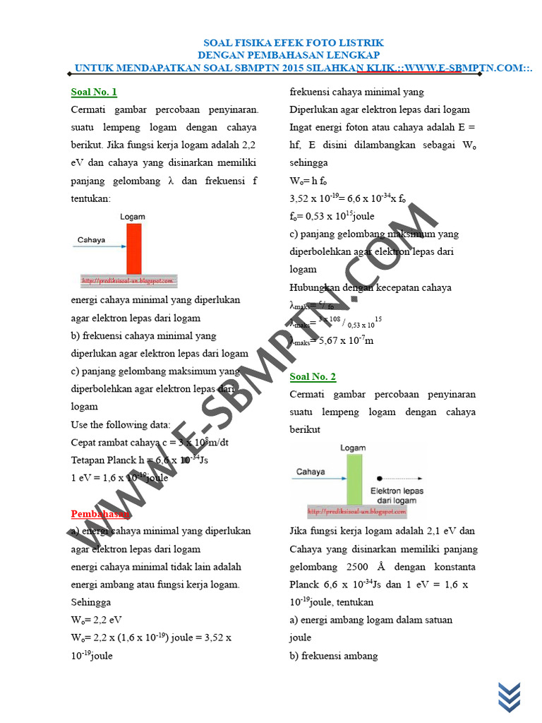 Soal dan Pembahasan Efek Foto Listrik | PDF