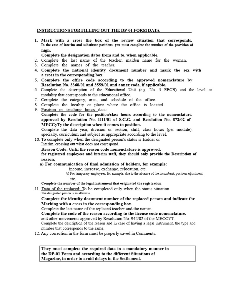 DP-01, BD-02, MD-01 Form Instructions | PDF | Identity Document | Teachers