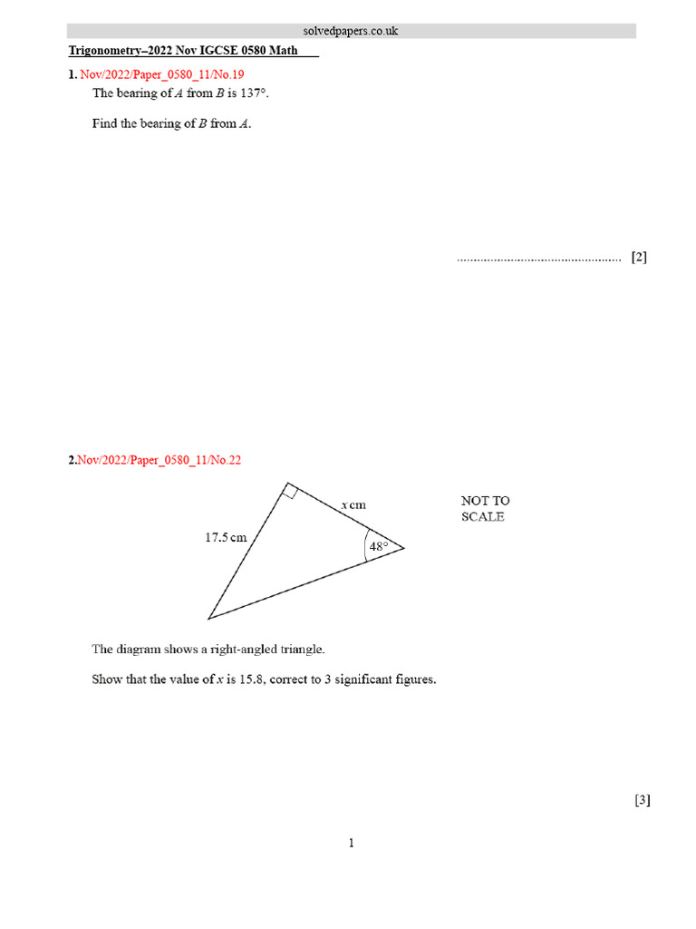2022N Trigonometry IGCSE 0580 Math | PDF