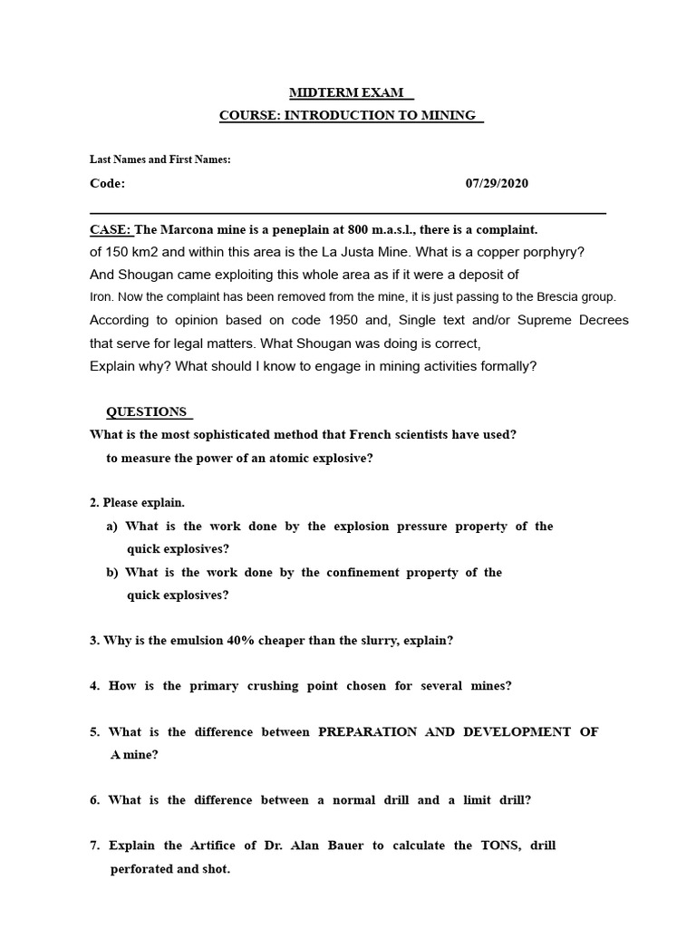 Midterm Exam - Introduction To Mining | PDF
