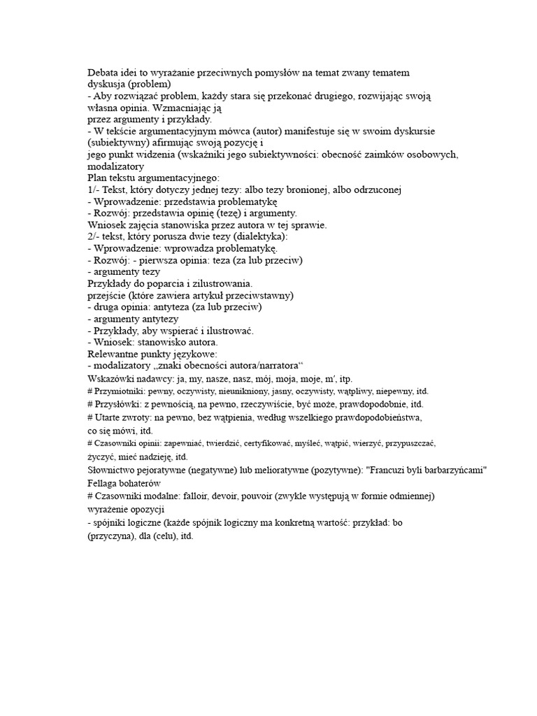 Cechy Tekstu Argumentacyjnego | PDF