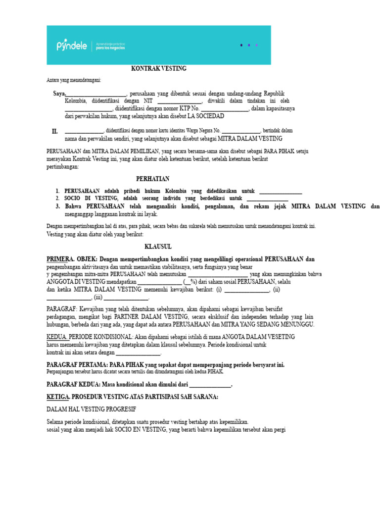 Model Kontak VESTING | PDF