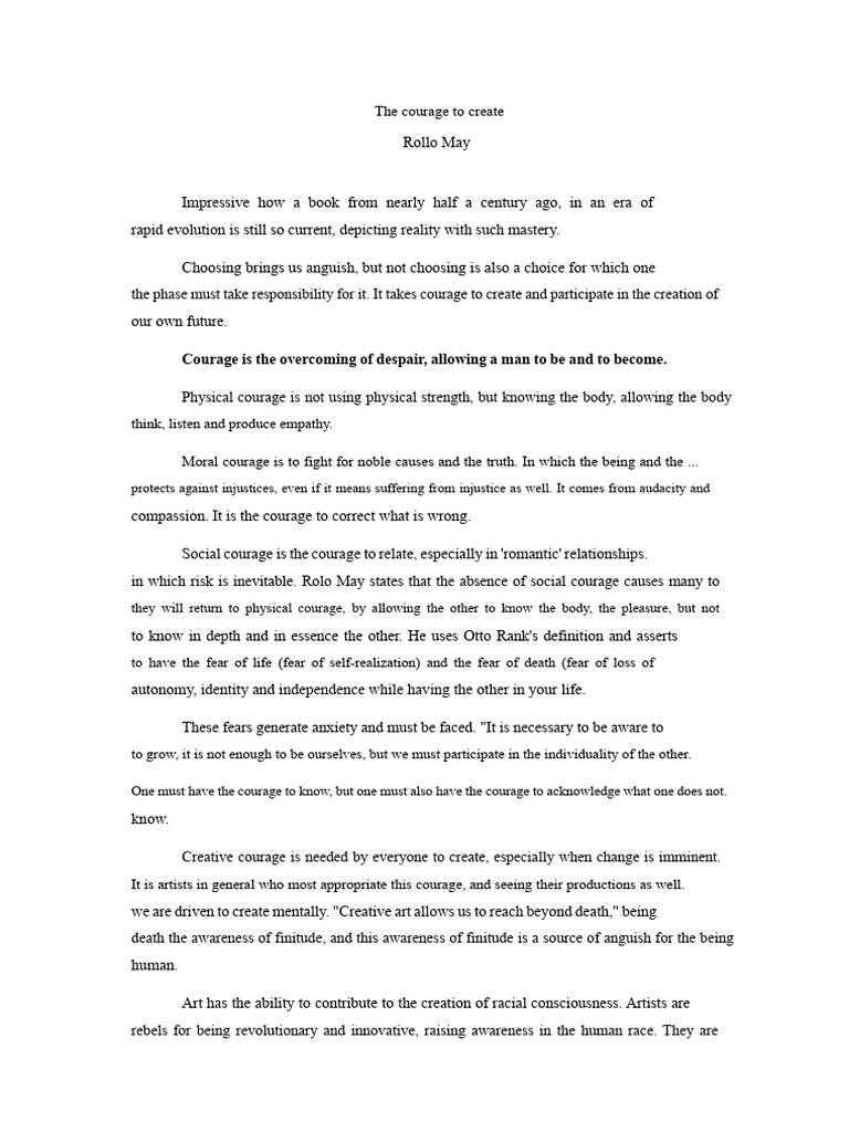 Summary of The Book The Courage To Create - Rollo May | PDF | Courage ...