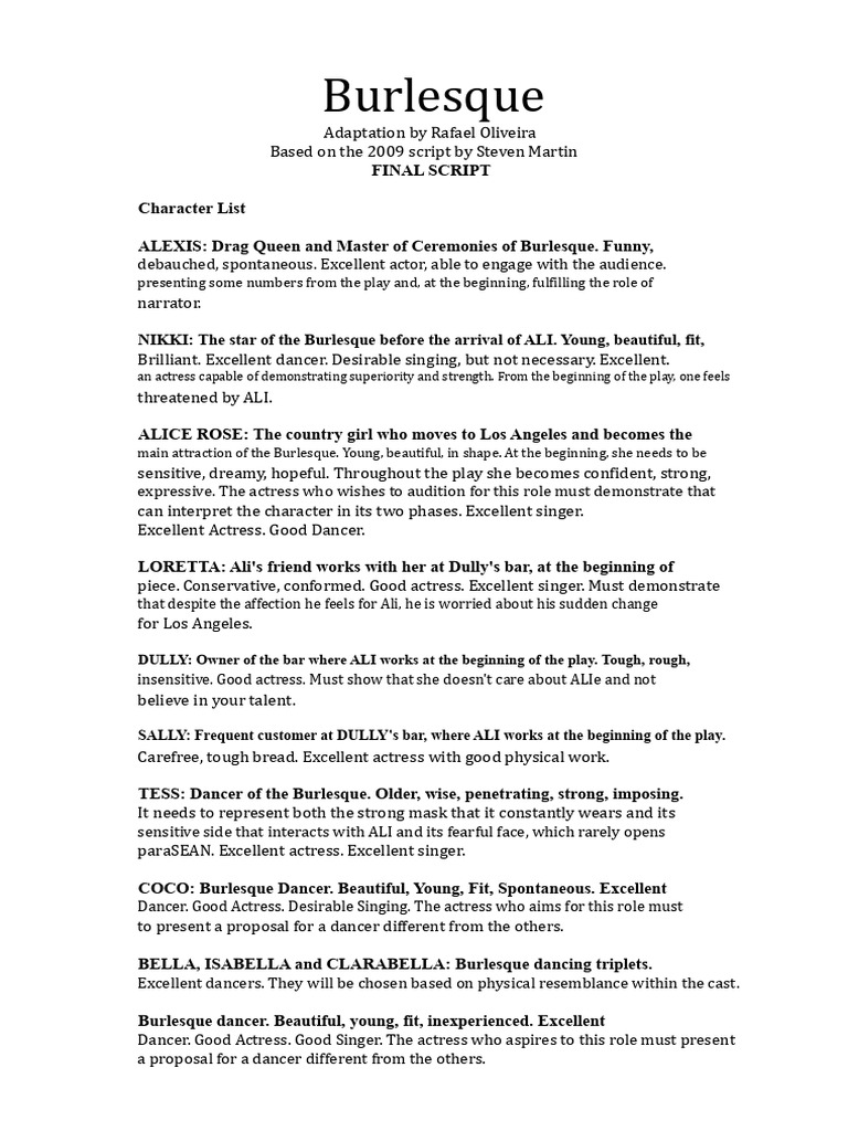Script - Burlesque (Revised) | PDF | Performing Arts