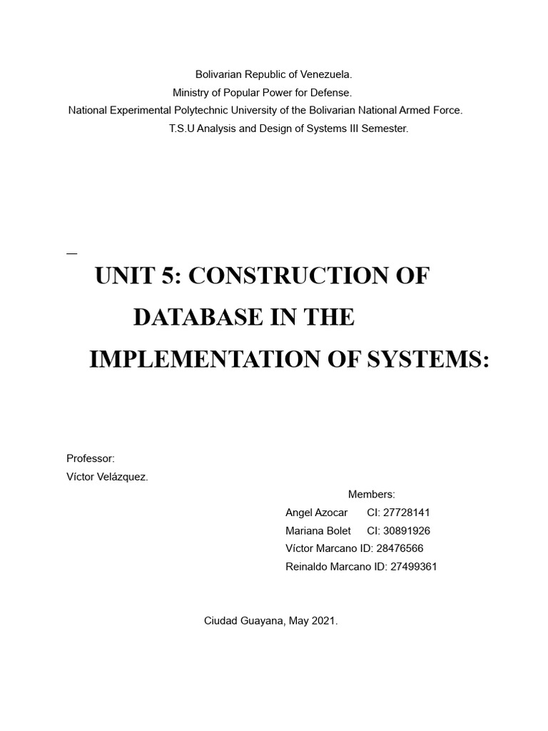 Unit 5 Database Construction in The Implementation of Systems - 0 | PDF ...