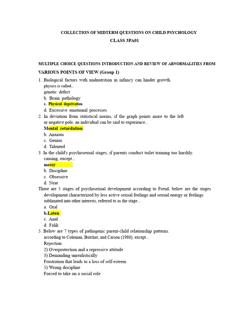 Special Child Psychology Practice Questions | PDF | Attention Deficit ...