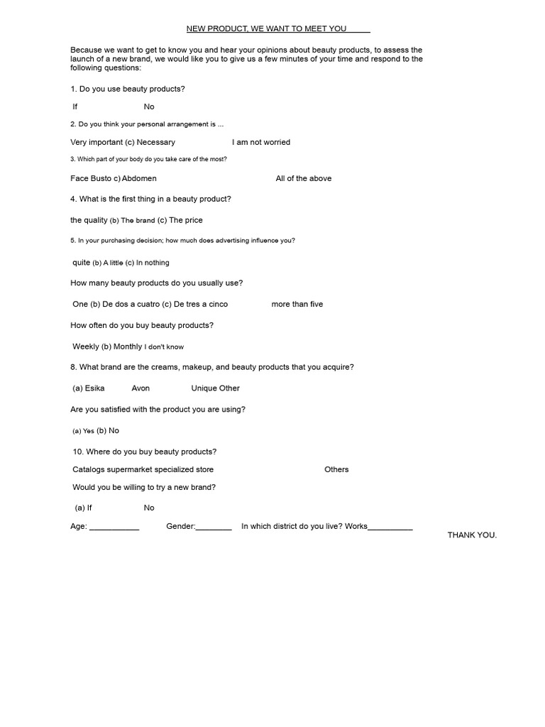 Beauty Products Survey | PDF