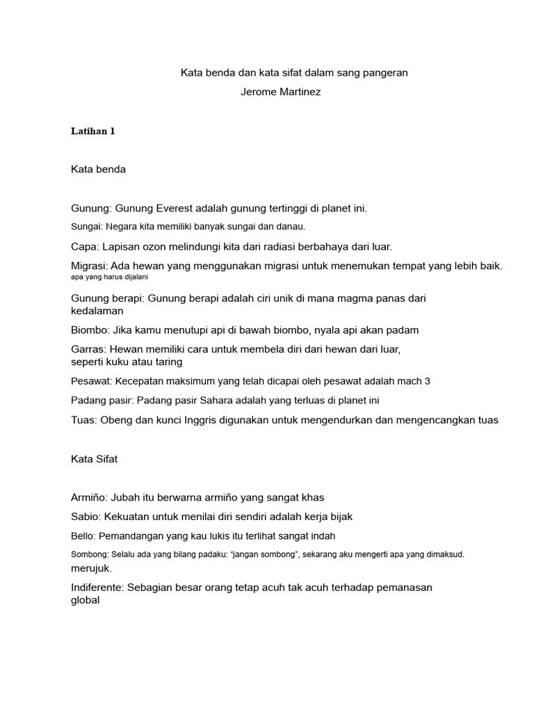 Kata Benda Dan Kata Sifat Dalam Sang Pangeran Kecil | PDF