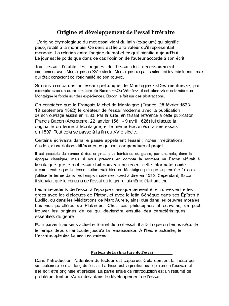 Origine Et Développement de L'essai Littéraire | PDF | Dissertations ...