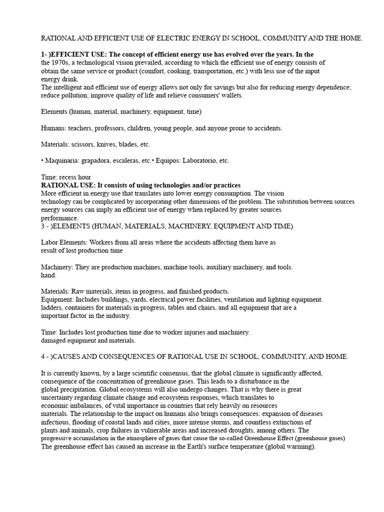 Rational and Efficient Use of Electrical Energy in School | PDF ...