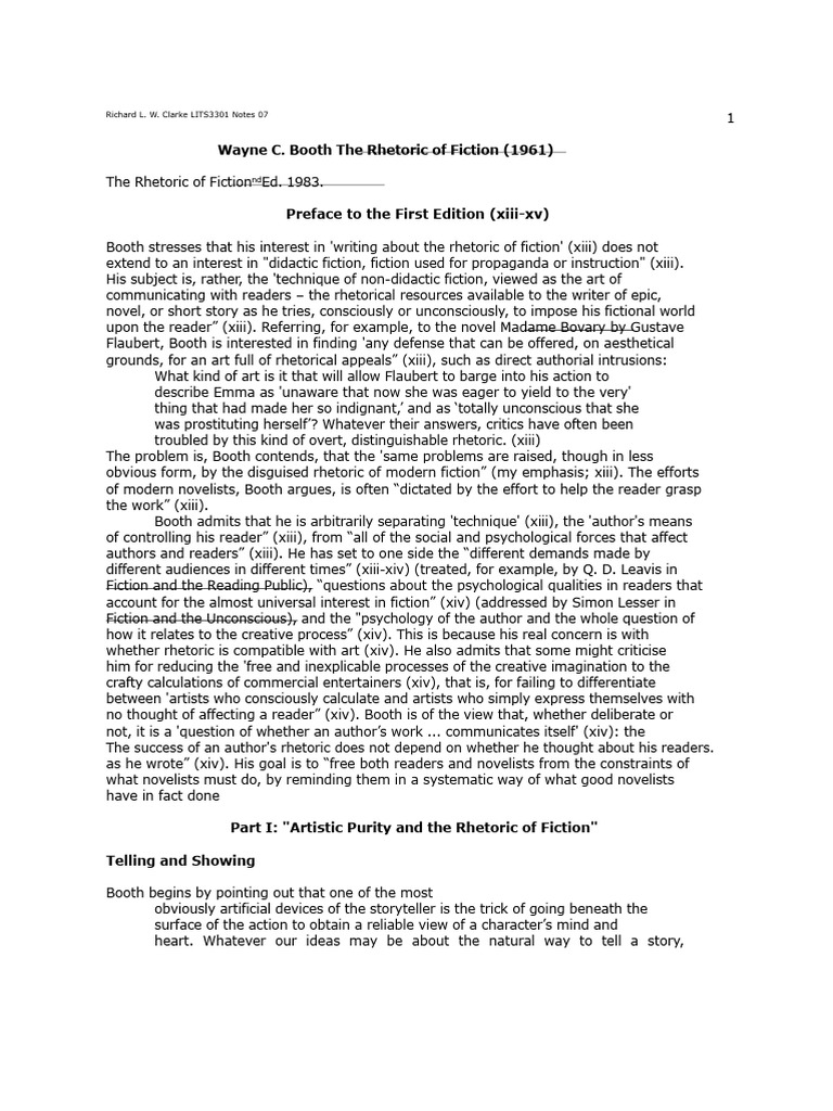 Rhetoric in Fiction: Booth's Analysis | PDF | Rhetoric | Narration