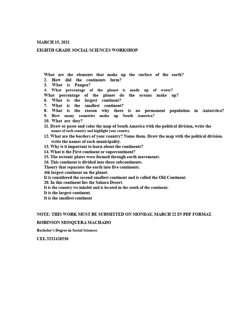 Social Sciences Workshop Eighth Grade | PDF