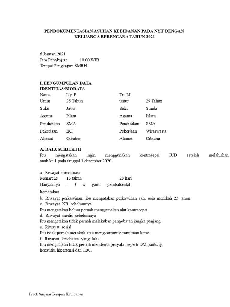 Pemasangan IUD pada Ny. F untuk KB | PDF