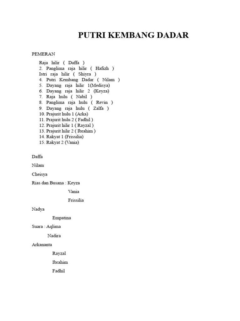 Naskah Putri Kembang Dadar Revisi I | PDF