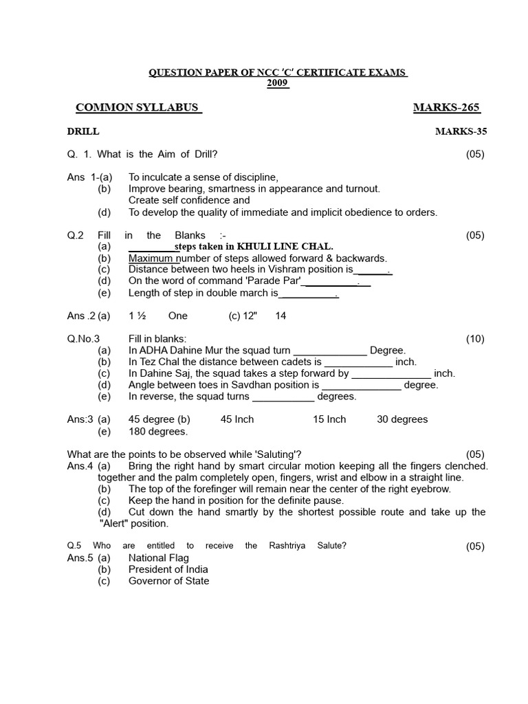 Question Paper of NCC C Certificate Exams PDF | PDF | Natural Disasters ...