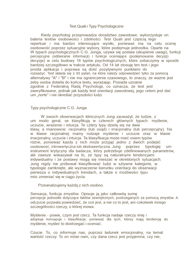 Test Quati I Typy Psychologiczne | PDF