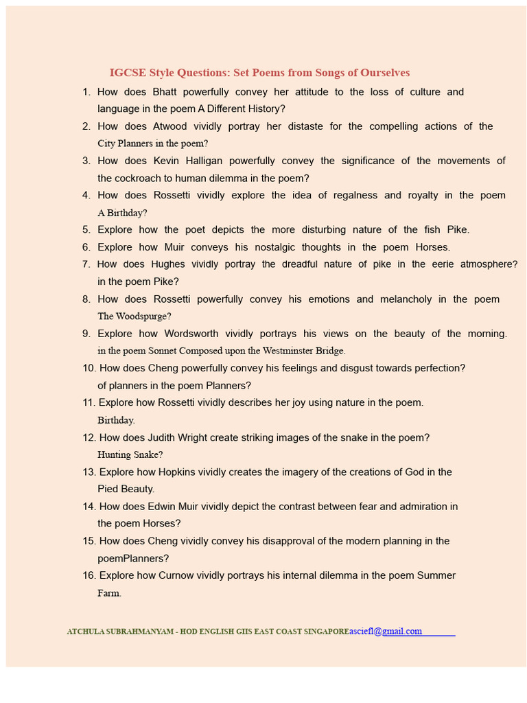 IGCSE Poetry Analysis Questions Guide | PDF