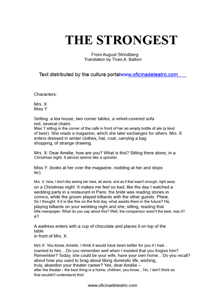 August Strindberg - The Stronger | PDF | Laughter