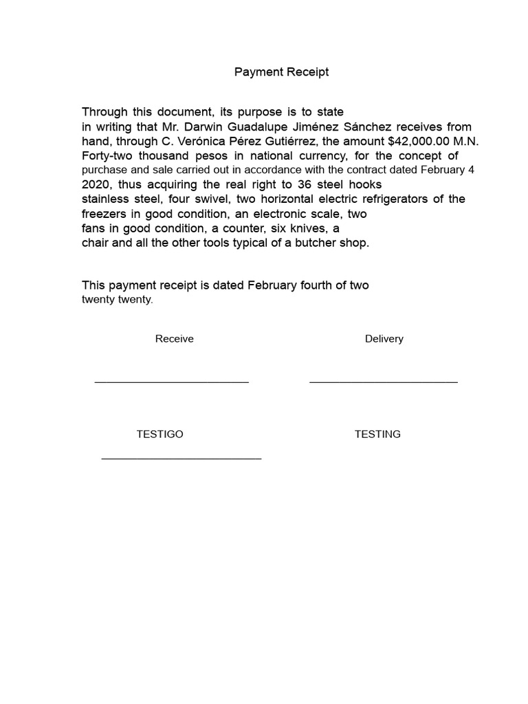 Payment Receipt for Butcher Shop Tools | PDF
