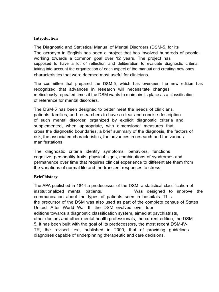 Summary Introduction DSM-5 | PDF | Dsm 5 | Diagnostic And Statistical ...
