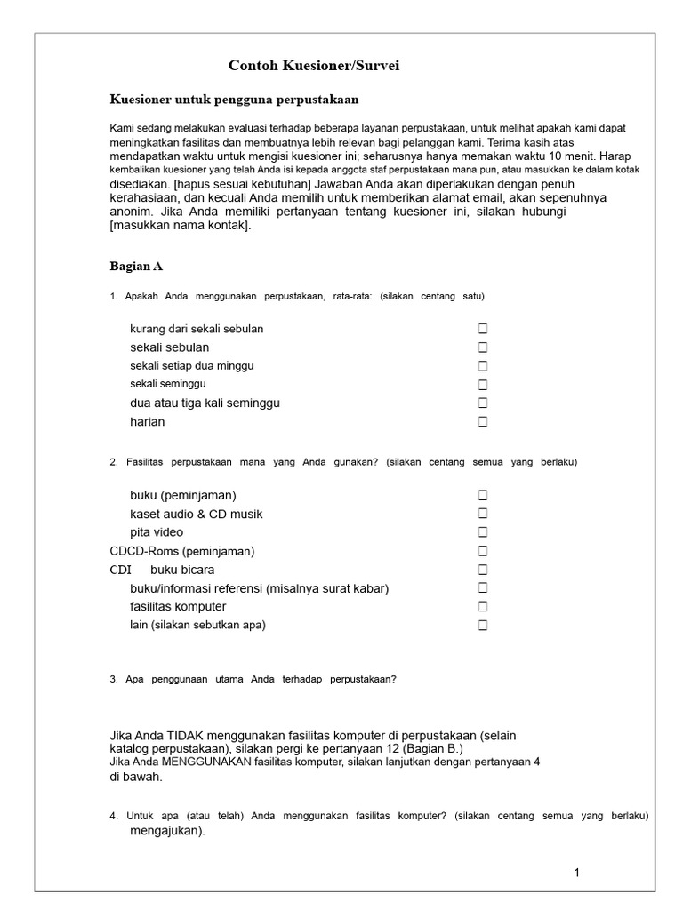 Contoh Kuesioner Kualitatif | PDF