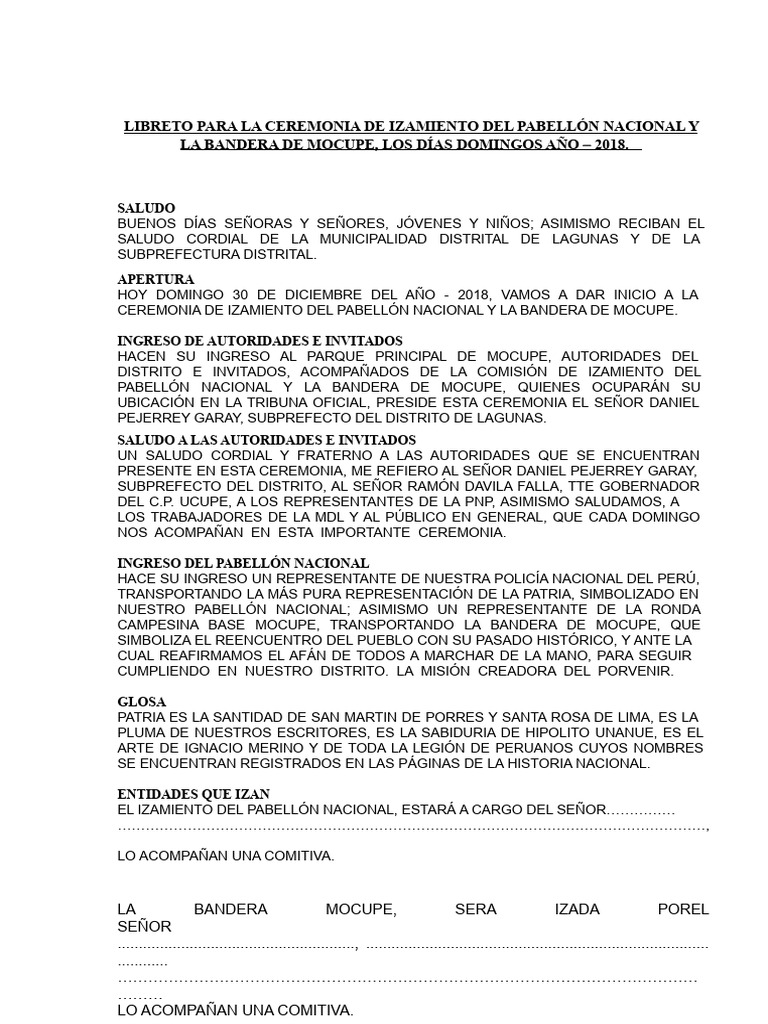 Libreto de Ceremonia Izamiento 2019 | PDF | Perú | Bandera