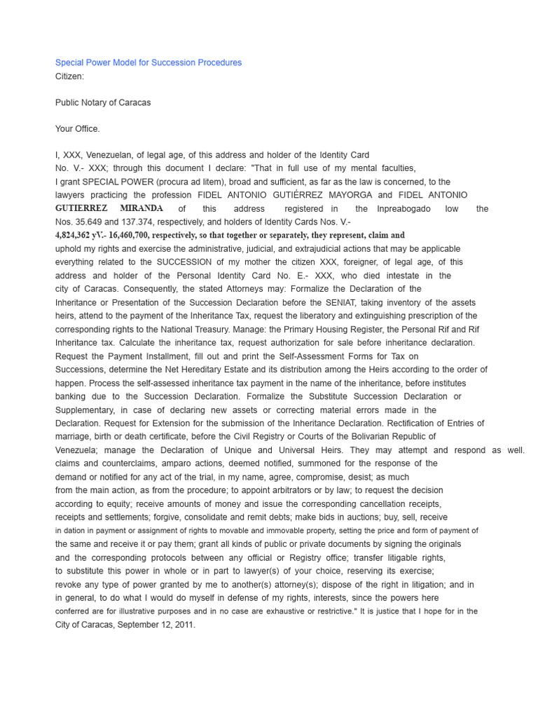 Special Power of Attorney For Succession Procedures | PDF | Taxes ...