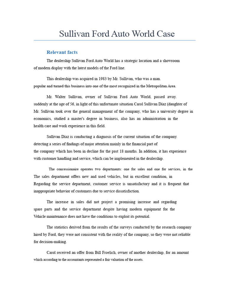 Sullivan Ford Auto World Case Pdf Marketing Sales