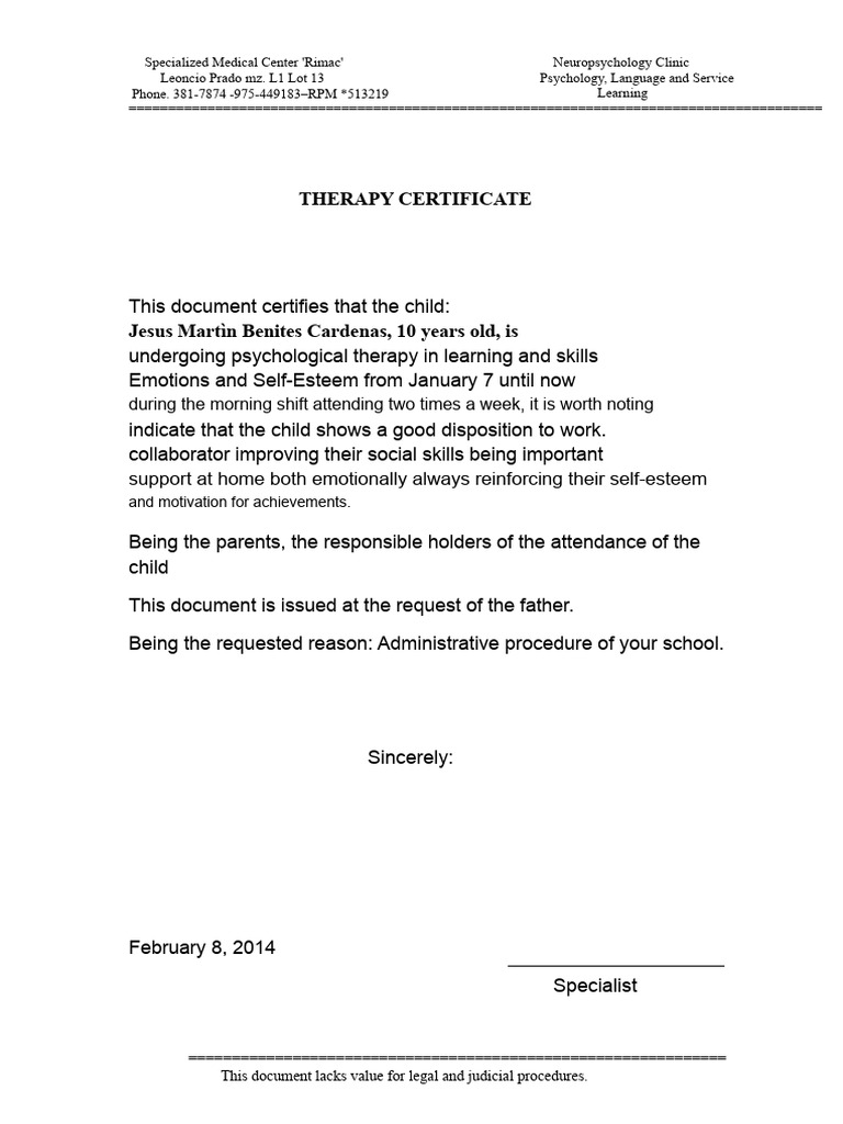 Therapy Certificate | PDF