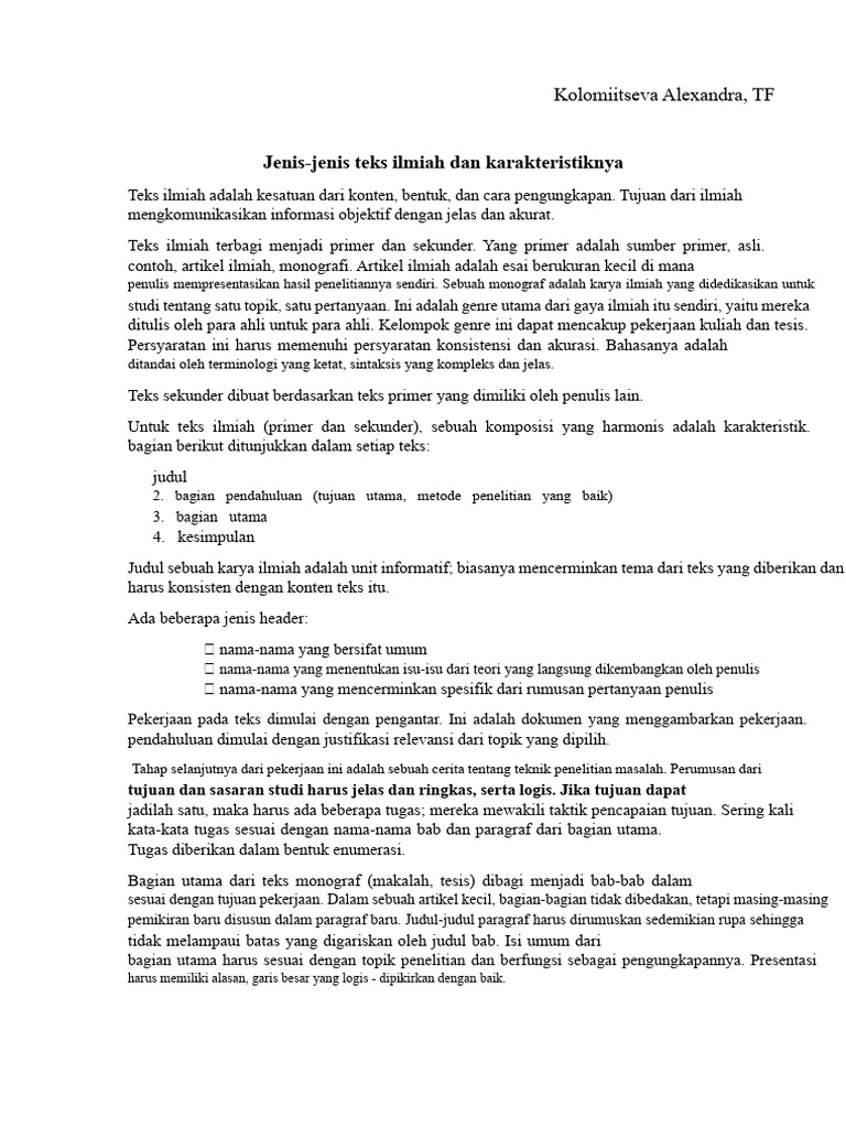Jenis Teks Ilmiah dan Karakteristiknya | PDF