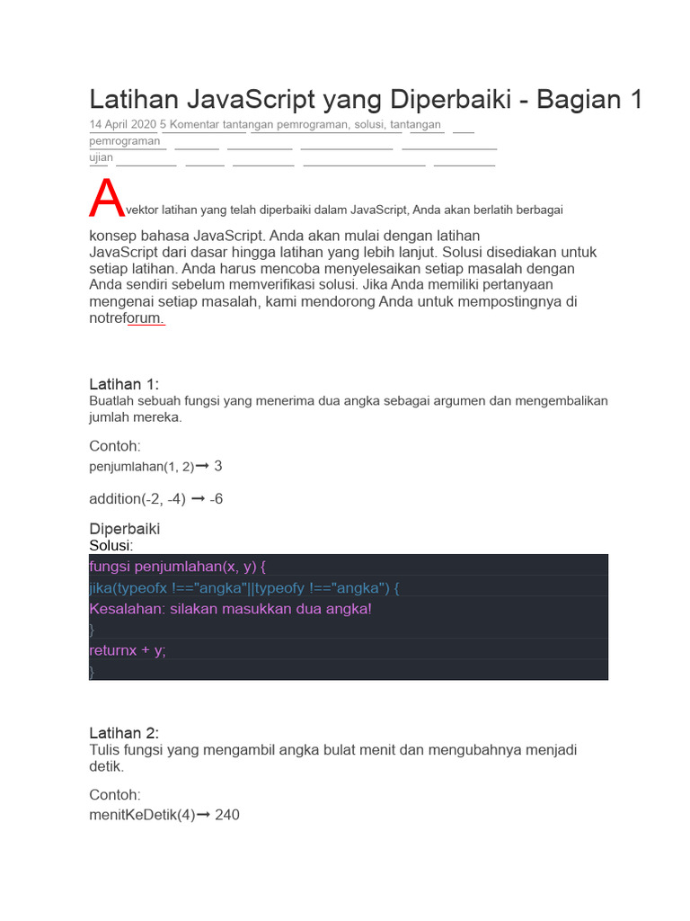 Latihan JavaScript Yang Diperbaiki | PDF