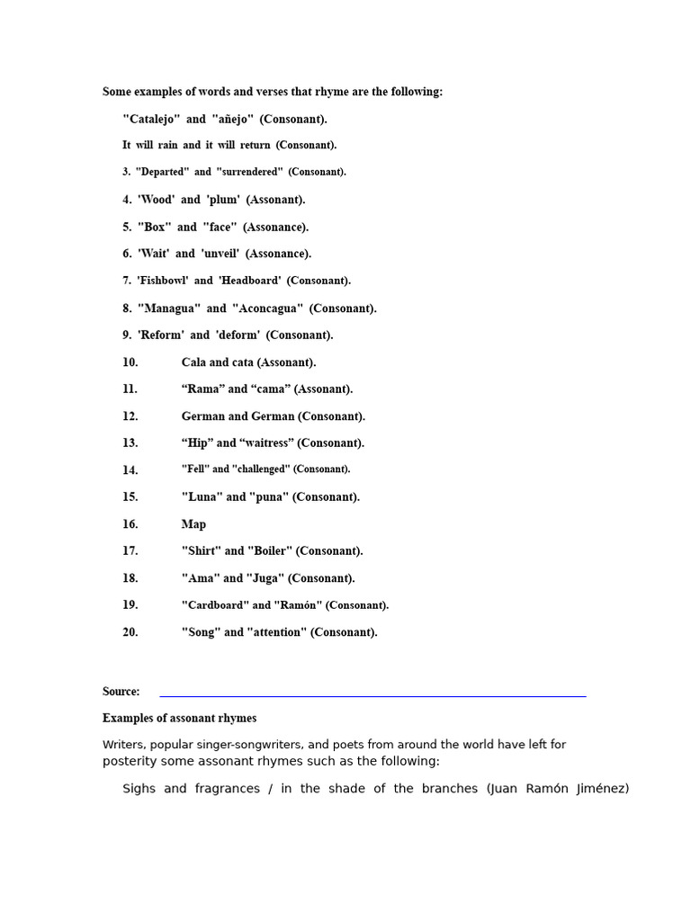 Some Assonant and Consonant Rhymes. | PDF