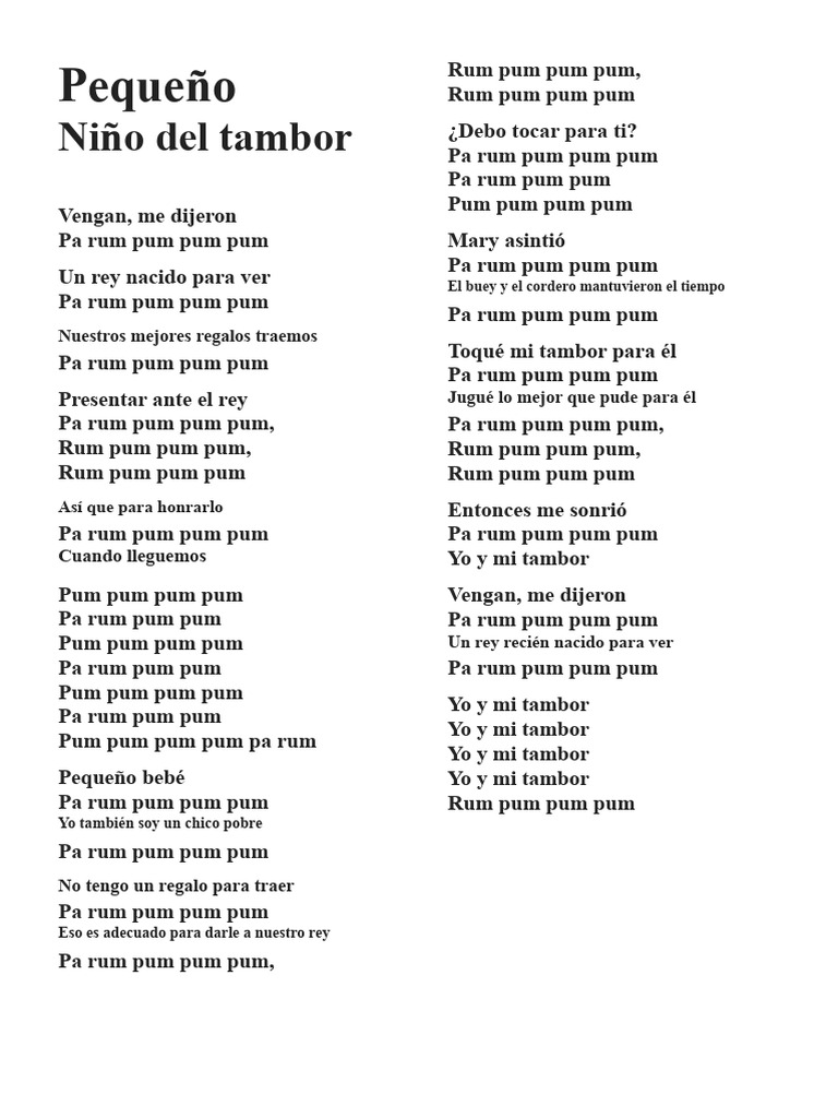 Letra de "El Pequeño Tamborilero" | PDF