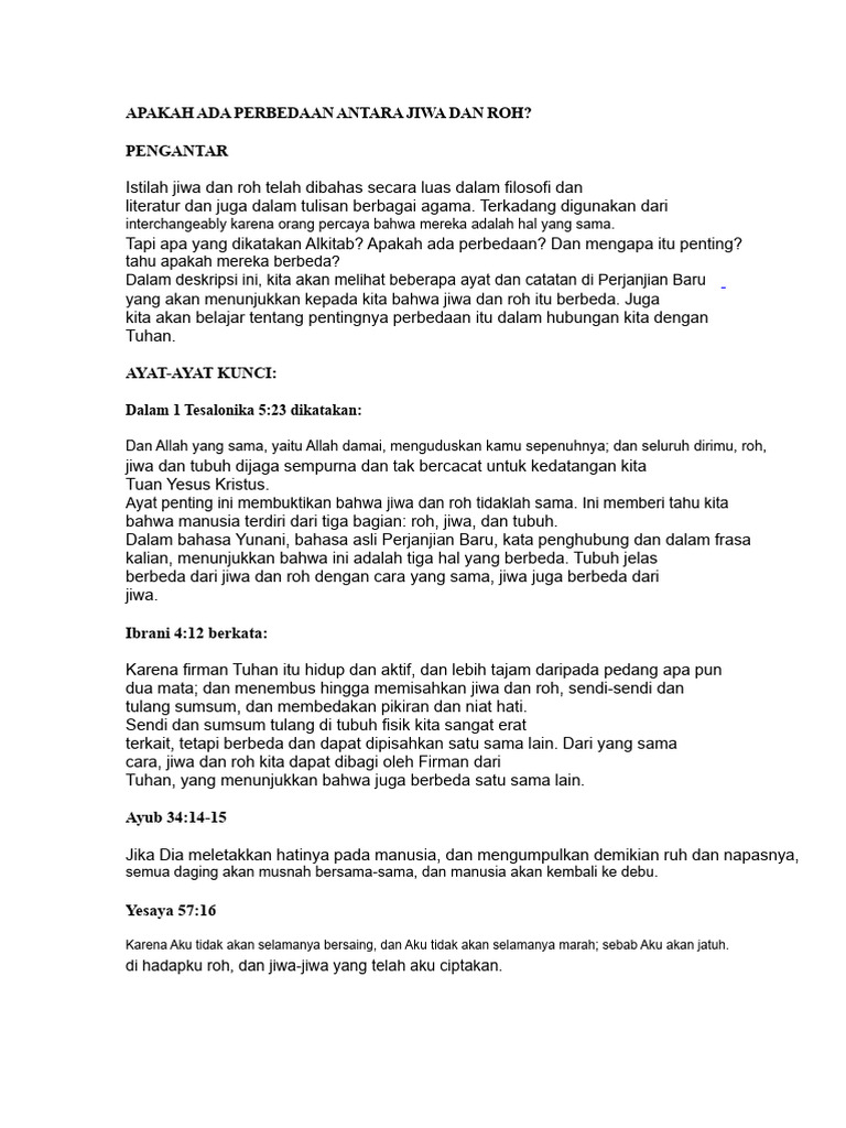 Apa Perbedaan Antara Jiwa Dan Roh? | PDF