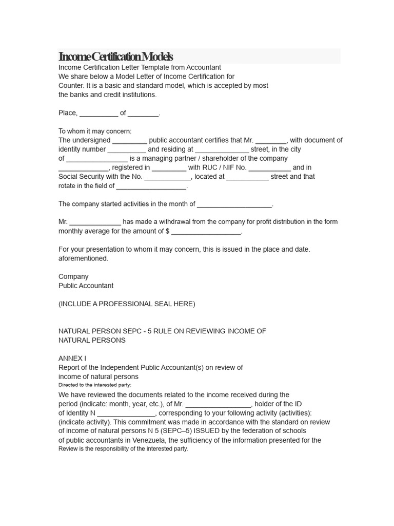 Income Certification Letter Template | PDF