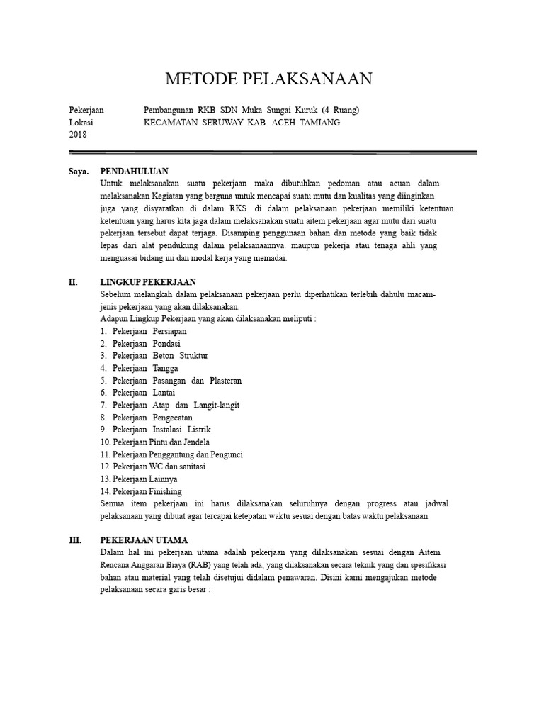 Metode Pelaksanaan Ruang Kelas Baru (RKB) | PDF