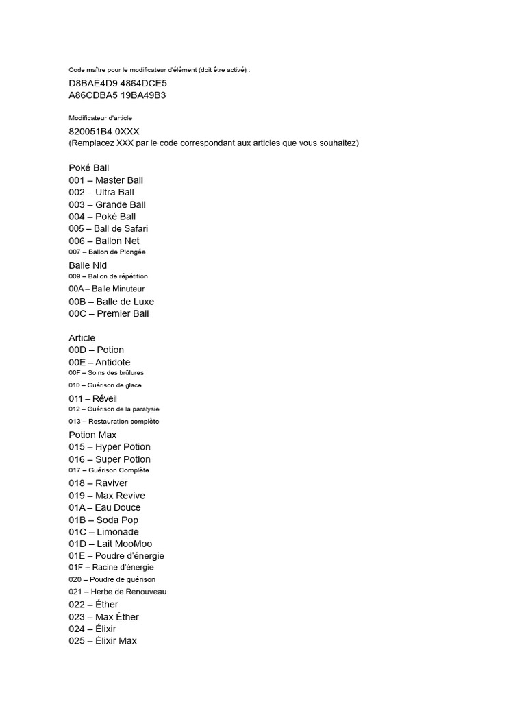 Codes de Triche Pour Les Articles Dans PokeMart | PDF