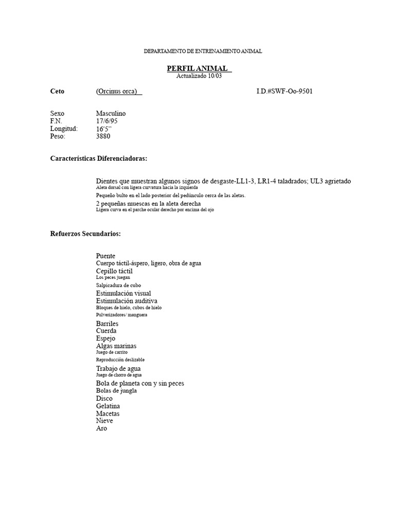 Perfil de Keto (Orca de SeaWorld y Loro Parque) | PDF