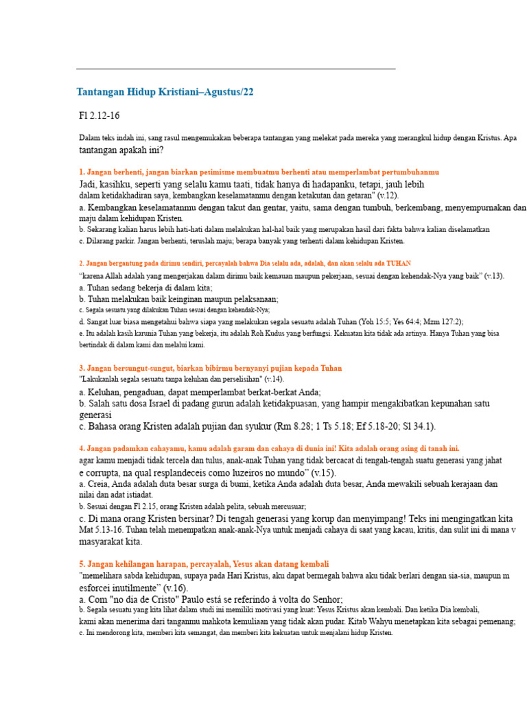 Tantangan Kehidupan Kristen | PDF