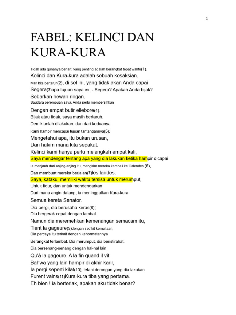 Si Kelinci Dan Kura-Kura | PDF