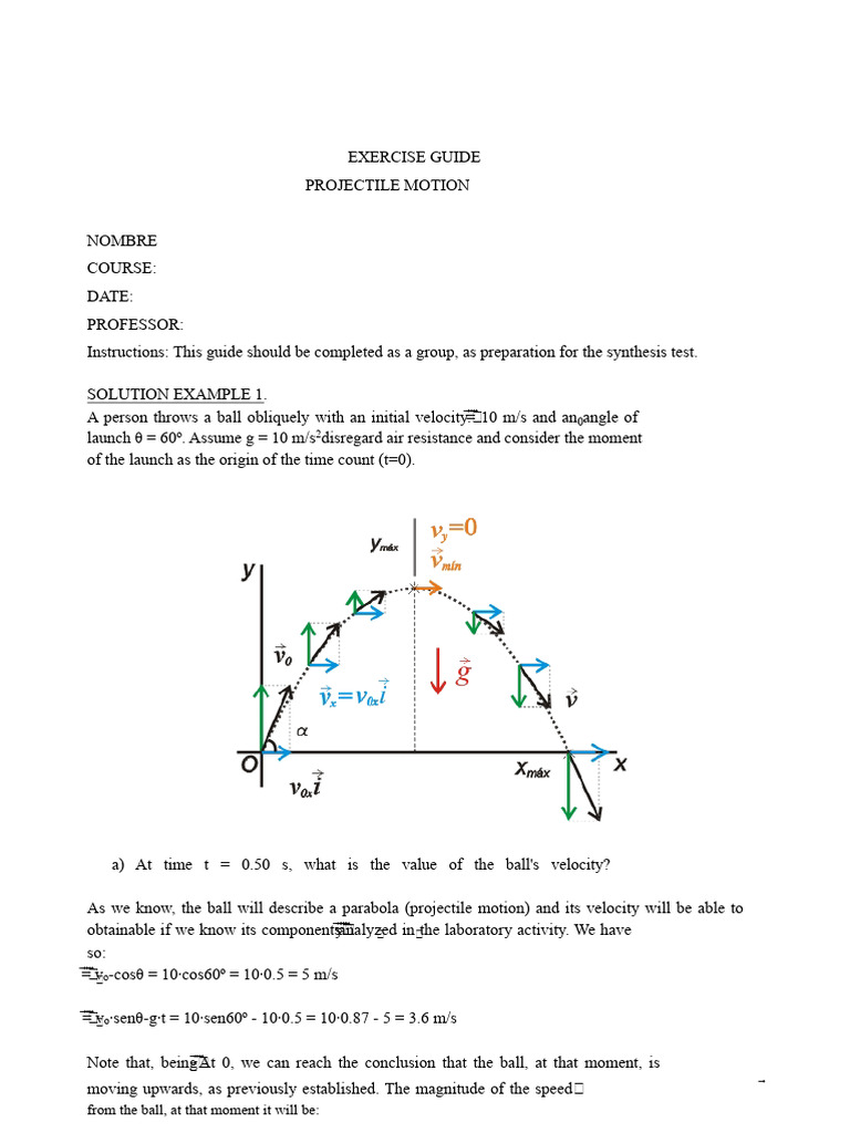 Guide To Solved Exercises On Projectile Motion | PDF | Physical Phenomena | Mechanics