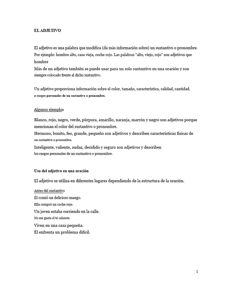 Guía Completa sobre el Adjetivo | PDF | Amigos | Adjetivo