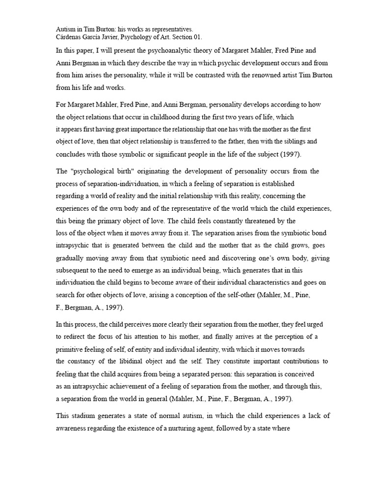 Tim Burton and Psychoanalysis. | PDF | Psychoanalysis | Object Relations Theory