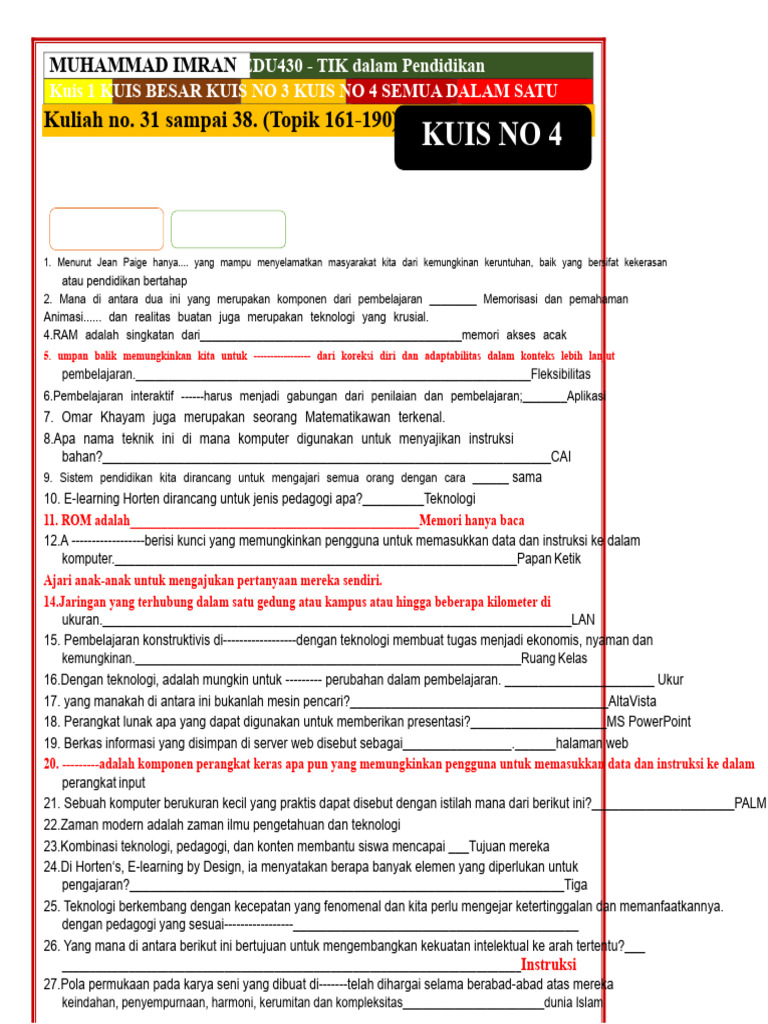 TIK dalam Pendidikan: Kuis dan Materi Edukasi | PDF