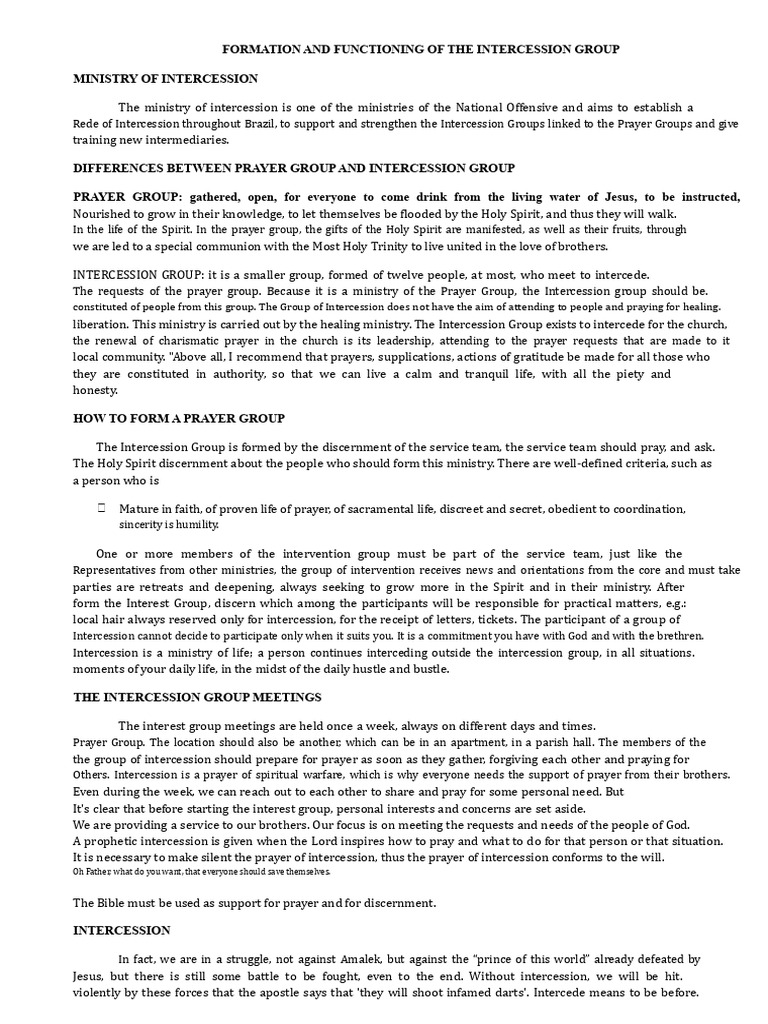 FORMATION AND OPERATION OF THE INTERCESSION GROUP | PDF | Intercession | Prayer