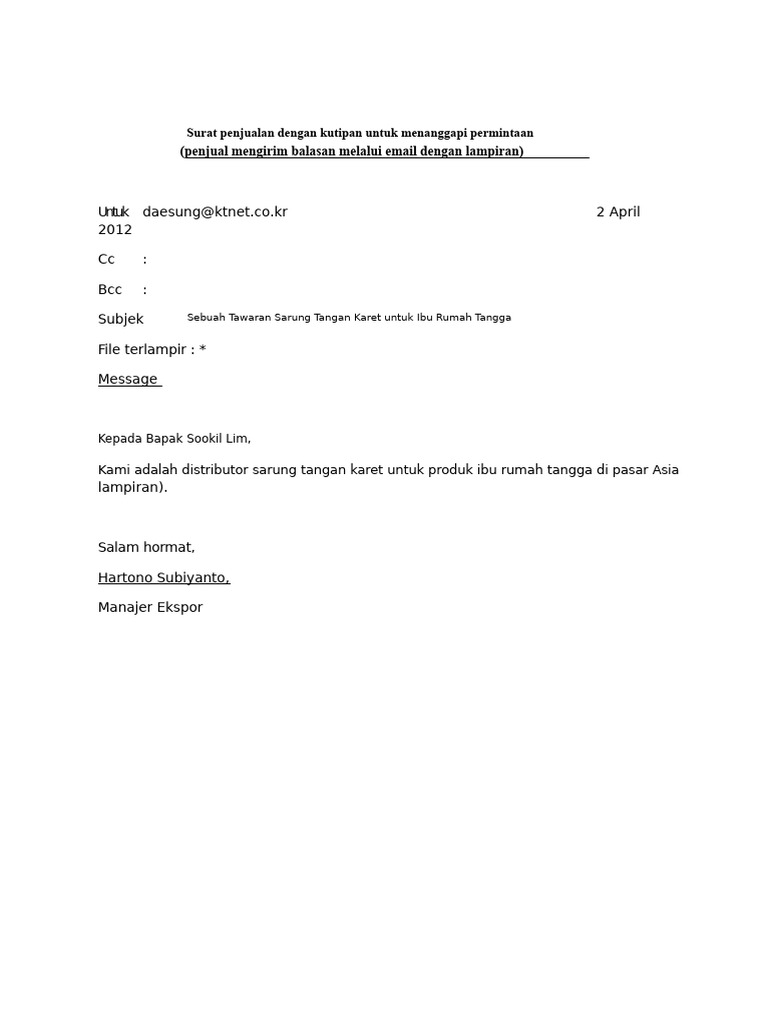 Surat Penjualan Dengan Kutipan Untuk Menanggapi Permintaan | PDF