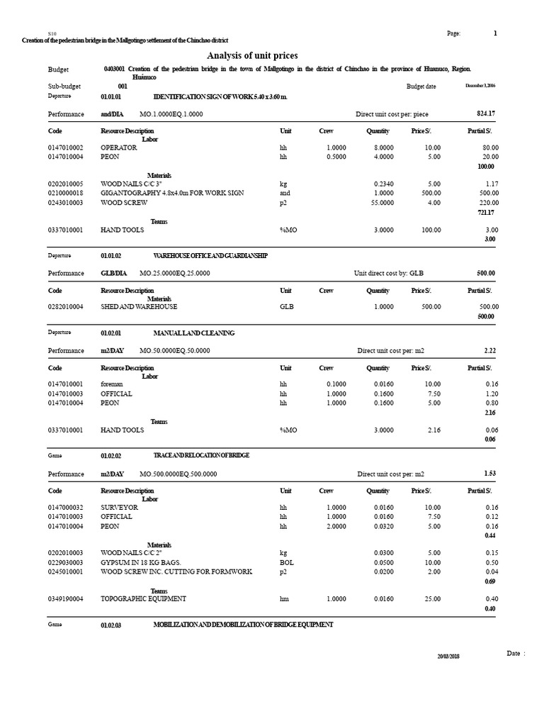 Unit Costs Pedestrian Bridge | PDF | Concrete | Building Technology