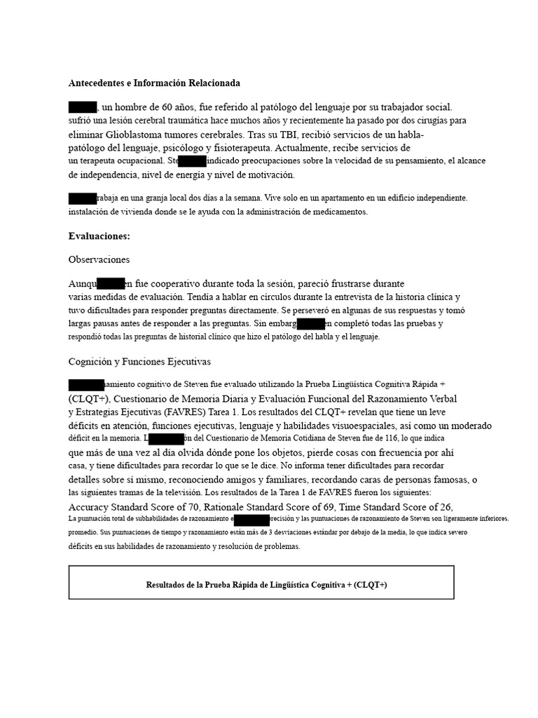 Informe de Evaluación de Steven | PDF | Memoria | Cognición