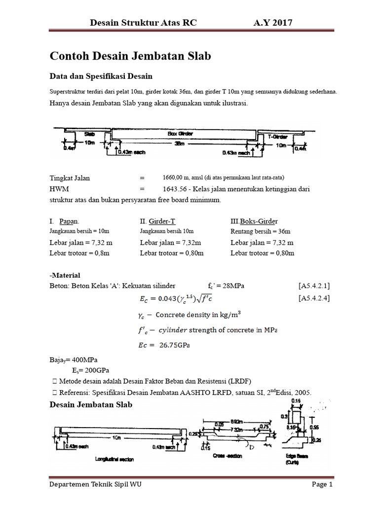 Desain Jembatan Slab RC 10m dan 36m | PDF